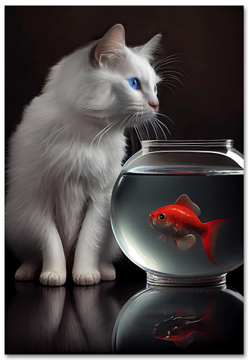 Multipurpose Greeting Card - White Cat with Red Fish Design from Unique ...