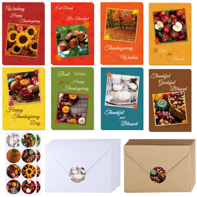 Winlyn 120 Sets Bulk Blank Thanksgiving Cards with Envelopes Stickers ...