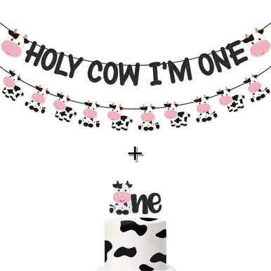 Holy Cow I'm One Banner One Cake Topper for Cow First Birthday Party ...