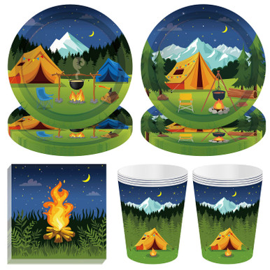 44PCS Camping Adventure Party Supplies Set - Camping/Camp Out/Campfire ...