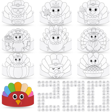Maitys 200 Pcs Color Your Own Turkey Crowns Adjustable Thanksgiving ...