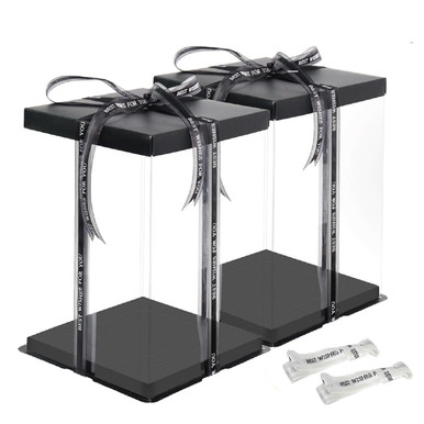 2 Pcs Black Square Tall Transparent clear cake box -Bakery boxes for ...