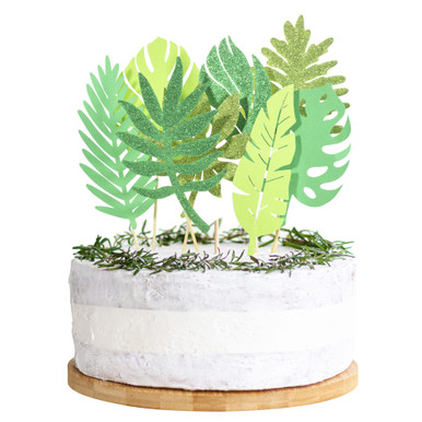 16Pcs Glitter Tropical Leaves Cake Toppers Tropical Wedding Cake ...