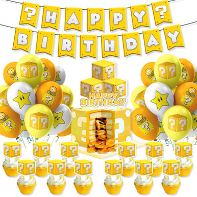 46PCS Mario Birthday Party Supplies, Super Bros Question Mark Party ...