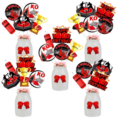 24 Pieces Boxing Birthday Centerpiece Sticks Red Black - Boxing Match ...