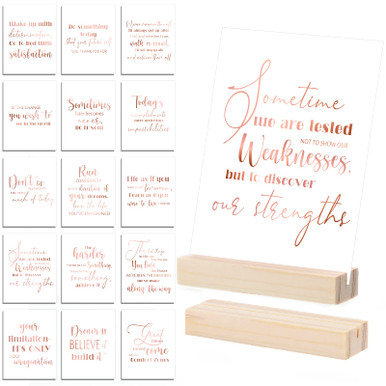 15 Pieces Inspirational Quote Desk Card with 2 Pieces Wooden Block Desk ...