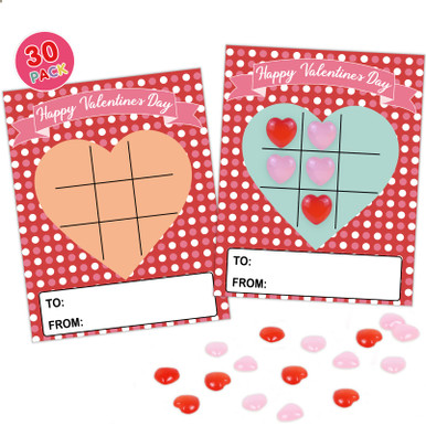 Valentines Day Cards for Kids School, 30 Pack Tic Tac Toe Game ...