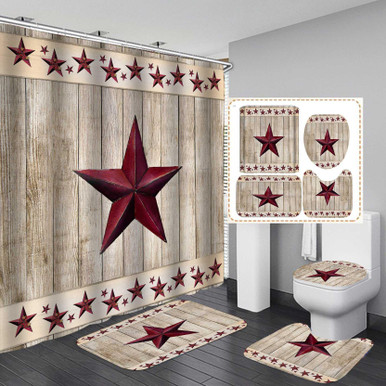 Jayden Madge 4PCS Farmhouse Shower Curtain Set, Country Farm Barnwood ...