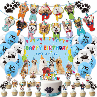 Dog Birthday Party Decorations Set, Let's Pawty Dog Birthday Party ...