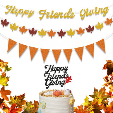 Thanksgiving Party Banner Decorations Set with Cake Topper Glitter ...