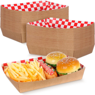 Bokon 100 Pack Checkered Paper Food Trays Kraft Cardboard Food Trays 10 ...