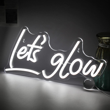 ineonlife Let's Glow Neon Sign White Led Neon Light Glow Neon Word Sign ...