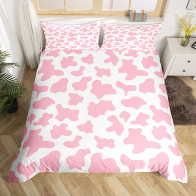 Kid Cartoon Bedding Set Pink Cow Print Duvet Cover Full,Milk Cow Animal ...