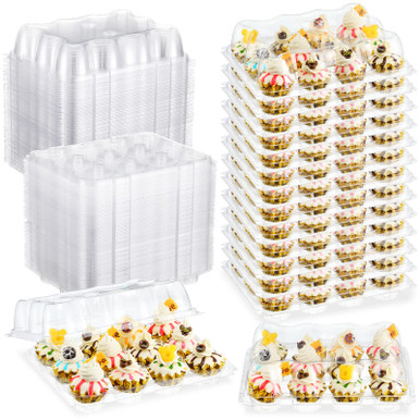 12 Count 80 Pack Mini Cupcake Containers Clear Plastic Cupcake Holder ...