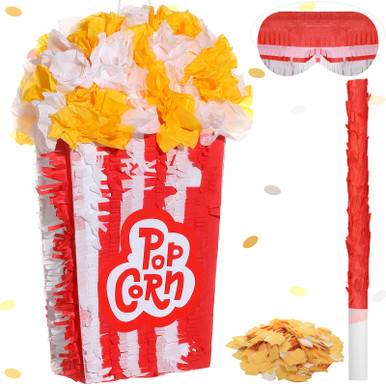 3D Popcorn Pinata Carnival Movie Night Pinata Red White Popcorn Bags ...