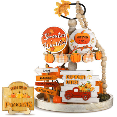 Thanksgiving Tiered Tray Decor Set Fall Tiered Tray Centerpiece Wooden ...