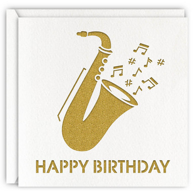 MAGJUCHE Saxophone Jazz birthday card, gold glitter laser cut musical ...