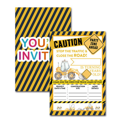 Boy Orange Tractor Road Construction Zone Birthday Party Invitation ...