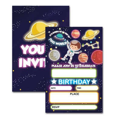 Space Themed Birthday Party Invitation Cards, Astronaut Rocket Party ...