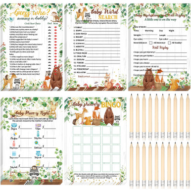 Sinmoe 145 Pieces Woodland Theme Baby Shower Games 5 Games Set Baby ...