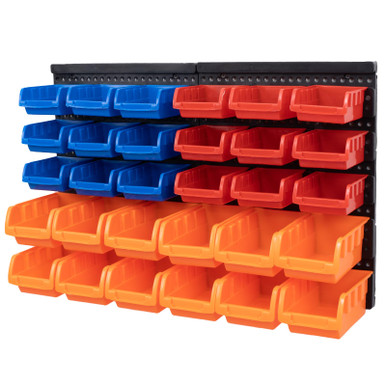 Wall Mounted Storage Bins Parts Rack 30PC Bin Garage Organizer Plastic ...