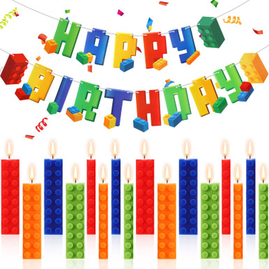 32 Pieces Building Blocks Birthday Supplies Building Block Candles ...