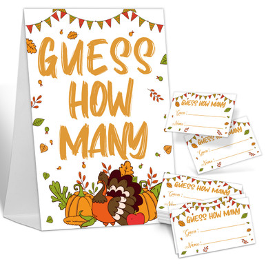 Guess How Many Game, 1 Sign and 50 Guessing Cards, Thanksgiving ...