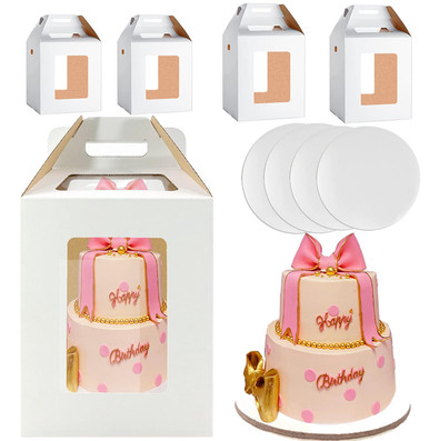 Tall Cake Boxes with Tri-Handle and 4 Windows, 4Pcs Cake Packaging ...