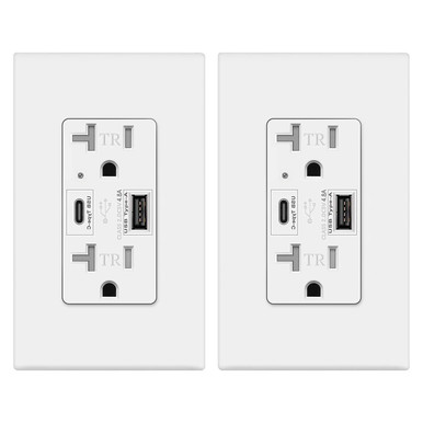 USB C + A Outlet 4.8A 24W Wall Dual High Speed Receptacle 20 Amp, Smart ...