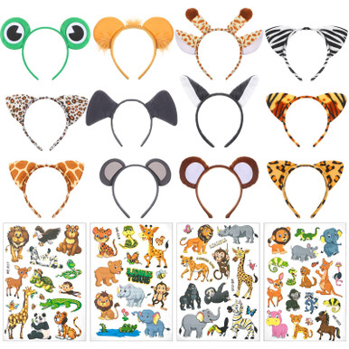 Canlierr 12 Pcs Jungle Animal Headbands with 4 Sheets Stamping Jungle ...