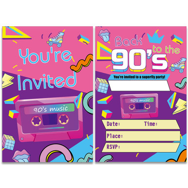 90s Party Invitations Fill-In Set of 20 with Envelopes Back to the 90's ...