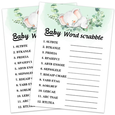 Baby Shower Game Cards, Cute Elephant Baby Word Game Card for Baby ...
