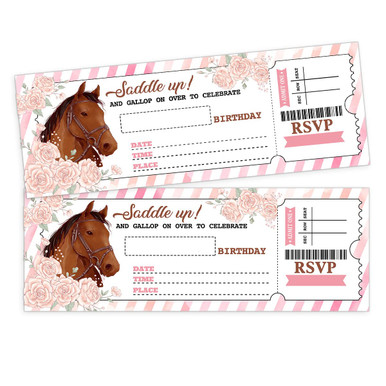 Saddle up Party Invitation Tickets, Horse Birthday Invitation Cards ...