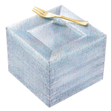 supernal 100pcs Square Clear Plastic Plates,100pcs Gold Dessert Forks ...