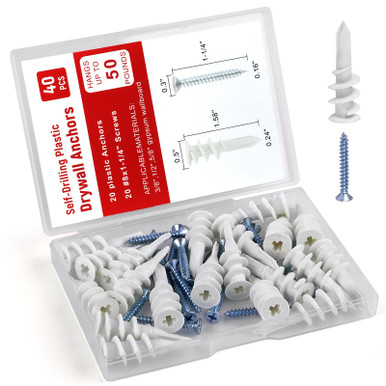 #8 Drywall Anchors, 40Pcs Wall Anchors and Screws for Drywall, Plastic ...