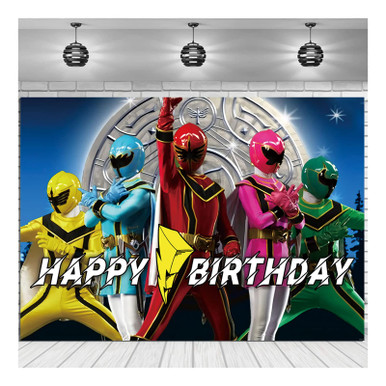 Cartoon Power Ranger Megaforce Photo Backdrop 5x3ft Happy Birthday ...