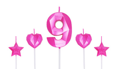 Pink Number 9 Candles and Star Heart Candles 2.76 inch Number Candles ...