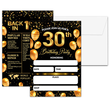 Chuxvon 30thst Birthday Party Invitations, Black and Gold Birthday ...