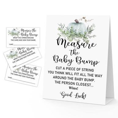 Measure Mommy's Belly Game, Autumn Pumpkin Greenery Theme 1 Sign & 50 ...