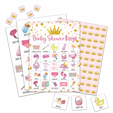 UTESG Baby Shower Bingo Cards, Pink and Gold Bingo Games Set, Baby Girl ...