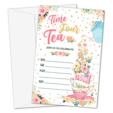 4th Tea Party Birthday Invitation, Time Four Tea Floral Garden ...