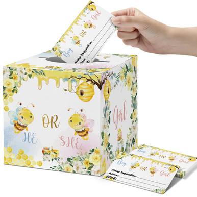 Baby Gender Reveal Voting Box, Bee Rose Theme Boy or Girl Ballot Cards ...