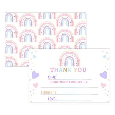 20 Rainbow Theme Thank You Cards with Envelopes, Boho Rainbow Thank You ...