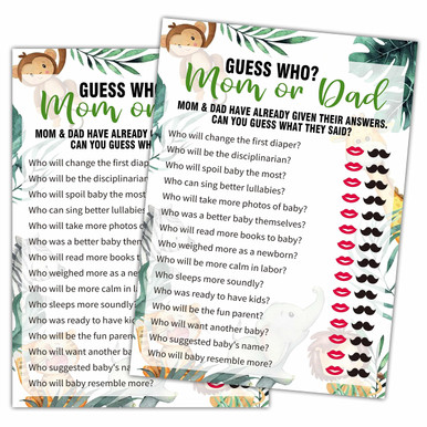 Qoamp Woodland Guess Who Mom or Dad Baby Shower Games, 25 Safari ...