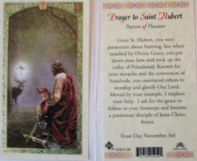 PRAYER TO SAINT HUBERT. PATRON SAINT OF HUNTERS. Laminated 2-Sided Holy ...