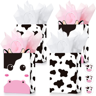 16 Set Cow Party Favors Bag with Tissue Paper and Stickers, Cow Print ...