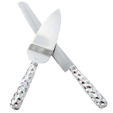 FASHIONCRAFT Cake Knife and Server Set, Hammered Design in Silver Color ...