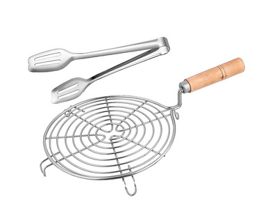 HANS PRODUCT Pack of 2 Stainless Steel Wire Heavy Round Wooden Handle ...