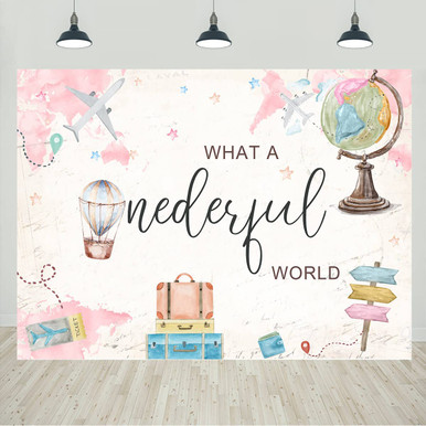 What a Onederful World Birthday Backdrop for Girls Pink Adventure ...