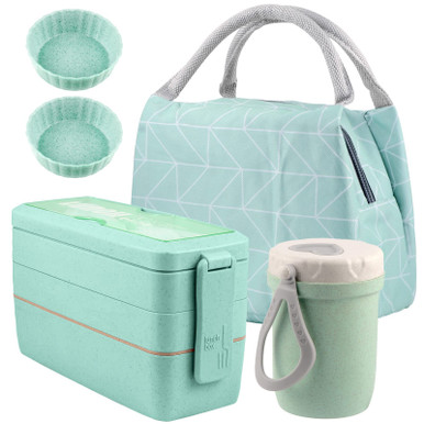 Stackable Bento Box with Lunch Bag, 3 Compartment Japanese Lunch ...